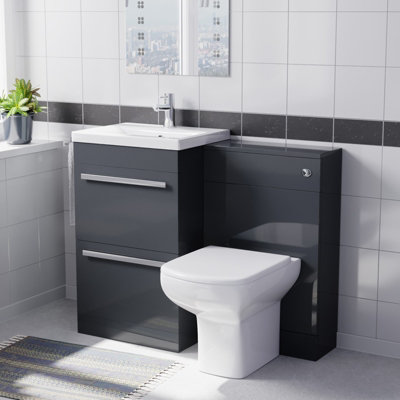 Nes Home 1000mm Dark Grey Basin Vanity With WC Unit & Rimless Soft ...