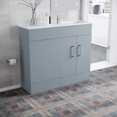 Nes Home 1000mm Matte Grey Slimline Basin Vanity Unit And WC Unit