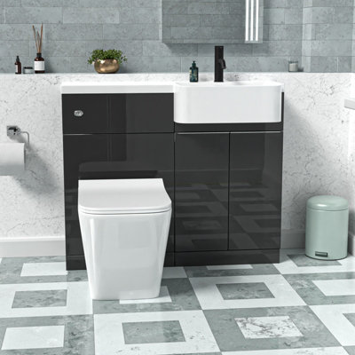 Nes Home 1000mm Right Hand Dark Grey Basin Vanity WC Unit Square BTW Toilet