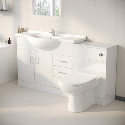 Nes Home 1050mm White Freestanding Vanity Unit With Basin, WC Unit ...