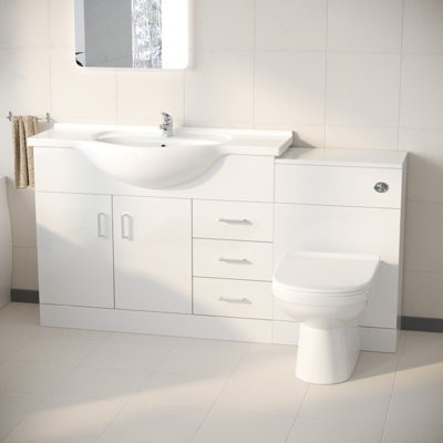 Nes Home 1050mm White Freestanding Vanity Unit With Basin, WC Unit ...