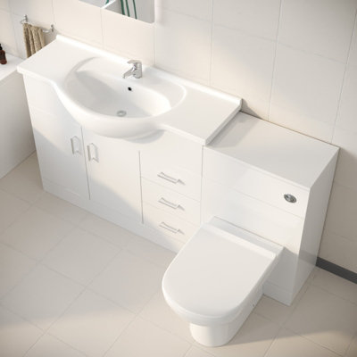 Nes Home 1050mm White Freestanding Vanity Unit With Basin, WC Unit ...