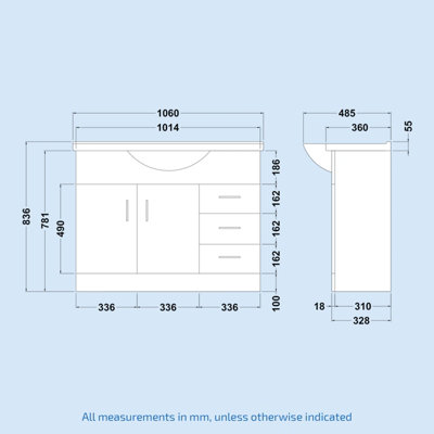 Nes Home 1050mm White Freestanding Vanity Unit With Basin, WC Unit ...