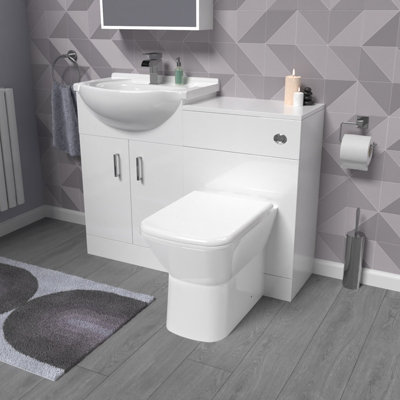 Nes Home 1050mm White Vanity Unit With WC Unit & Rimless Back To Wall ...