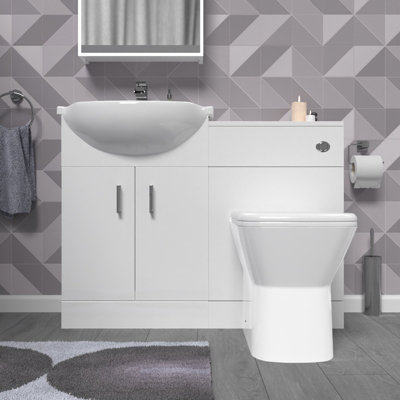 Nes Home 1050mm White Vanity Unit With WC Unit & Rimless Back To Wall ...