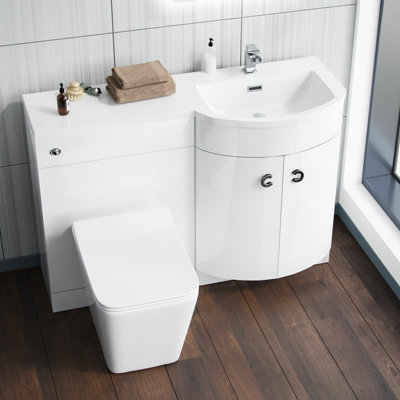Nes Home 1100 mm Basin White Right Hand Vanity Unit and WC Toilet Sink ...