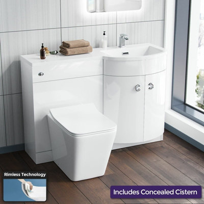 Nes Home 1100 mm Basin White Right Hand Vanity Unit and WC Toilet Sink ...