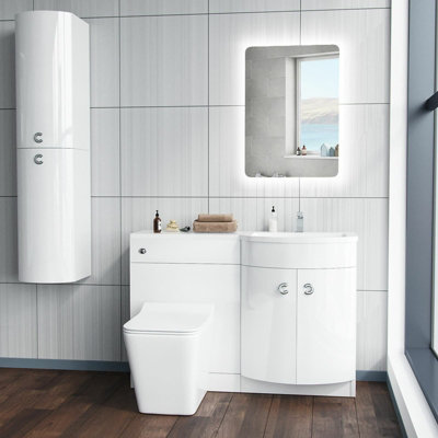 Nes Home 1100 mm Basin White Right Hand Vanity Unit and WC Toilet Sink ...