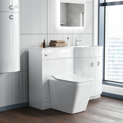 Nes Home 1100 mm Basin White Right Hand Vanity Unit and WC Toilet Sink ...