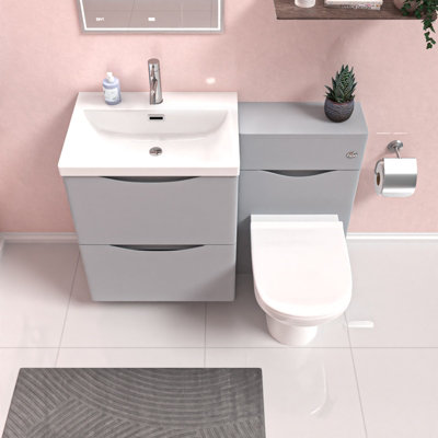 Nes Home 1100mm Freestanding Matte Grey Vanity Cabinet, WC & Round BTW ...