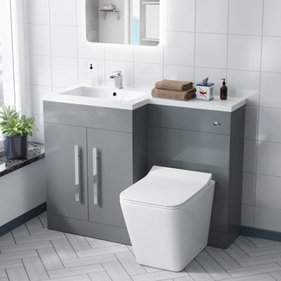 Nes Home 1100mm Left Hand Basin Sink Vanity Cabinet with BTW Toilet Grey