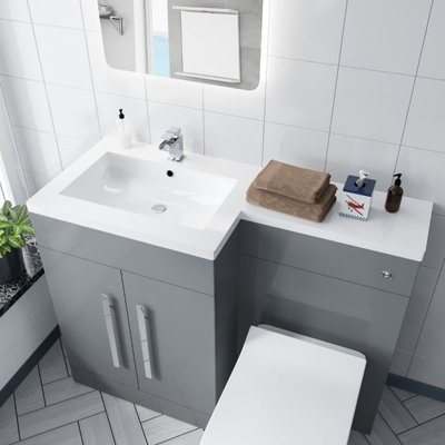 Nes Home 1100mm Left Hand Basin Sink Vanity Cabinet with BTW Toilet Grey