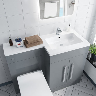 Nes Home 1100mm RH Basin Vanity Cabinet & BTW Curved Toilet Grey James