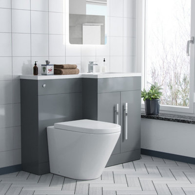 Nes Home 1100mm RH Basin Vanity Cabinet & BTW Curved Toilet Grey James