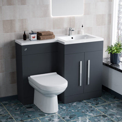Nes Home 1100mm Right Hand Matte Grey Basin Vanity WC Unit & Back To ...
