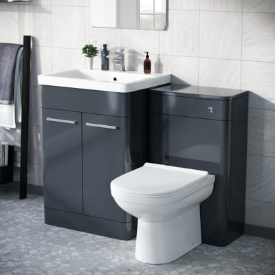 Nes Home 1100mm Vanity Basin Unit, WC Unit & Elso Back to Wall Toilet Anthracite