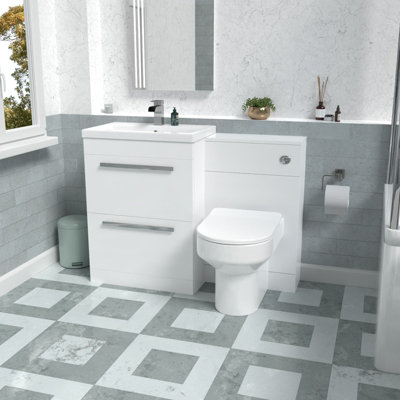 Nes Home 1100mm White Drawers Basin Vanity, WC Unit, Back To Wall ...