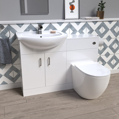 Nes Home 1150mm Freestanding White Vanity Unit With Basin, WC Unit ...