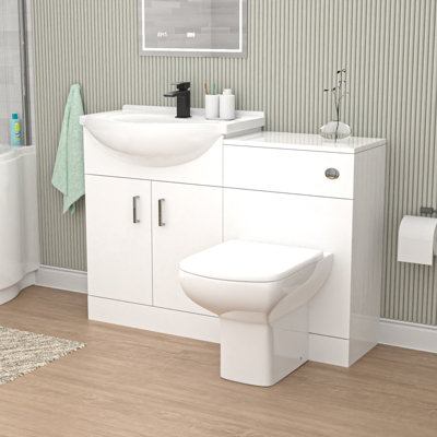 NES HOME 1150MM WHITE BASIN VANITY, WC UNIT & WHITE RIMLESS BTW TOILET