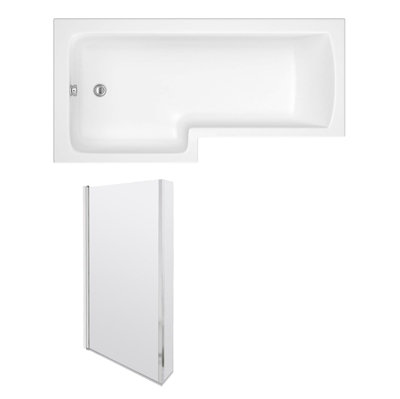 Nes Home 1700 x 850mm Left Hand L Shaped Shower Bath With Hinged Shower ...