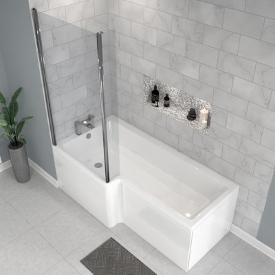 NES HOME 1700 X 850MM LEFT HAND L SHAPED SHOWER BATH WITH SHOWER SCREEN