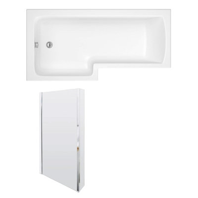 NES HOME 1700 X 850MM LEFT HAND L SHAPED SHOWER BATH WITH SHOWER SCREEN