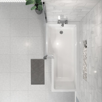 NES HOME 1700 X 850MM LEFT HAND L SHAPED SHOWER BATH WITH SHOWER SCREEN