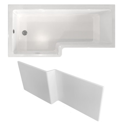Nes Home 1700 x 850mm Square Left Hand L Shaped Shower Bath & Front Panel