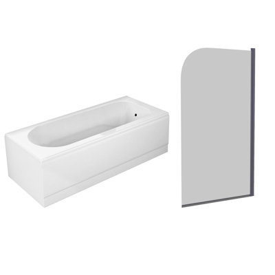Nes Home 1700mm Round Bath & Legs With Curved Black Frame Light Grey ...