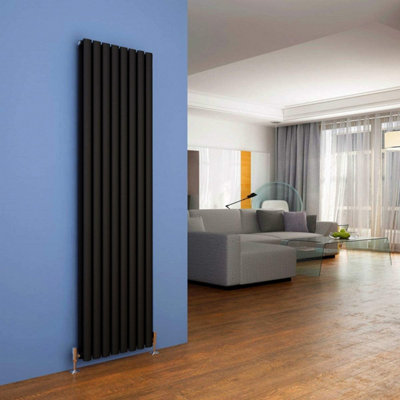 Nes Home 1800 X 480 mm Vertical Double Oval Tube Black Designer Radiator