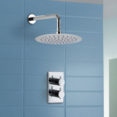 Nes Home 2 Dial 1 Way Concealed Thermostatic Mixer Round Bathroom Slim Shower Head (Shower hose ...