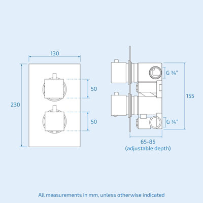 Nes Home 2 Dial 2 Way Square Concealed Thermostatic Shower Mixer,Head ...
