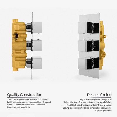 Nes Home 2 Way Square Concealed Thermostatic Mixer Valve Hand Held ...