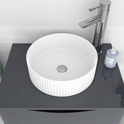 Nes Home 360mm Fluted Round Countertop Sink Gloss White