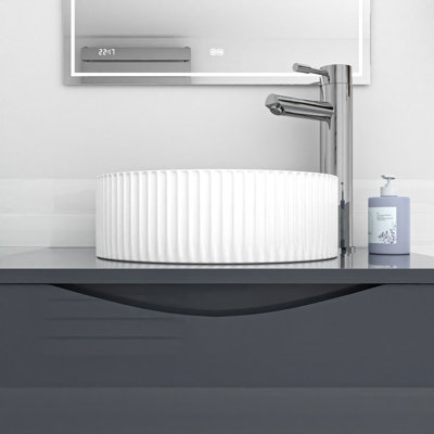 Nes Home 360mm Fluted Round Countertop Sink Gloss White