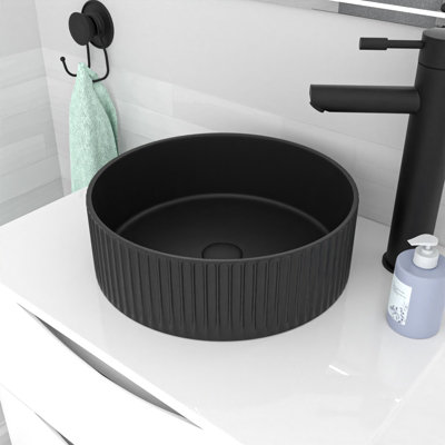 Nes Home 360mm Fluted Round Countertop Sink Matte Black