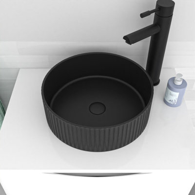 Nes Home 360mm Fluted Round Countertop Sink Matte Black
