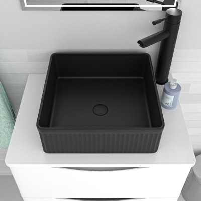 Nes Home 370mm Fluted Square Countertop Sink Matte Black