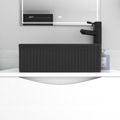 Nes Home 370mm Fluted Square Countertop Sink Matte Black