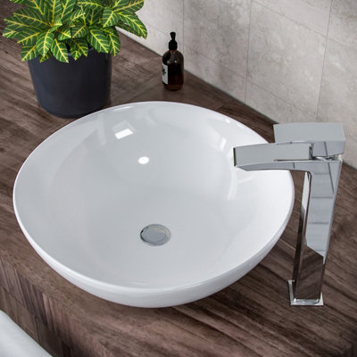 Nes Home 410mm Large Round Cloakroom Stand Alone Counter Top Basin Sink ...