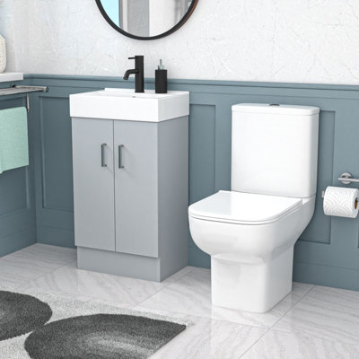 Nes Home 450mm Matte Grey Basin Vanity & Square White Close Coupled Toilet