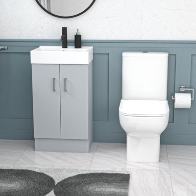 Nes Home 450mm Matte Grey Basin Vanity & Square White Close Coupled Toilet
