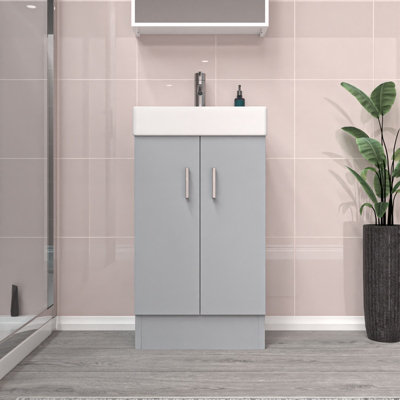 NES HOME 450MM MATTE GREY FREESTANDING VANITY UNIT WITH BASIN