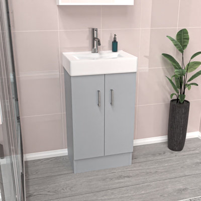 NES HOME 450MM MATTE GREY FREESTANDING VANITY UNIT WITH BASIN
