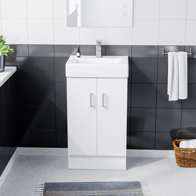 Nes Home 450mm White 2 Doors Basin Vanity Unit Bathroom Cabinet