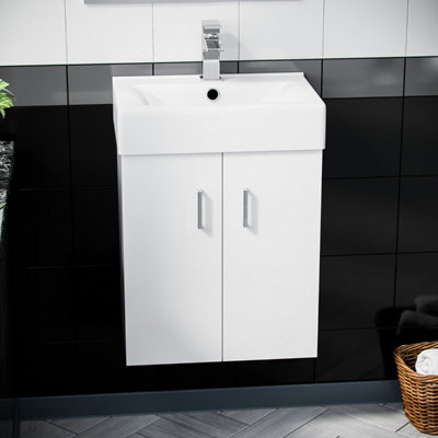 Nes Home 450mm White Ceramic Basin Vanity MDF Cabinet Bathroom Wall ...
