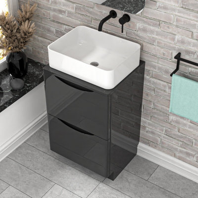 Nes Home 500mm Dark Grey Freestanding Vanity Unit With Square Bowl Basin