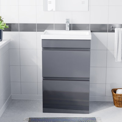 Nes Home 500mm Floor Standing Basin Vanity Unit 2 Drawers Handless ...