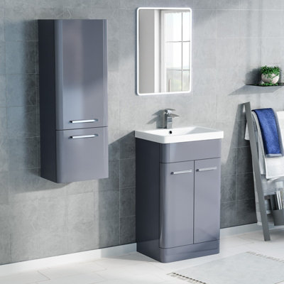 Nes Home 500mm Freestanding Grey Basin Vanity & 350mm Wall Hung Tall ...