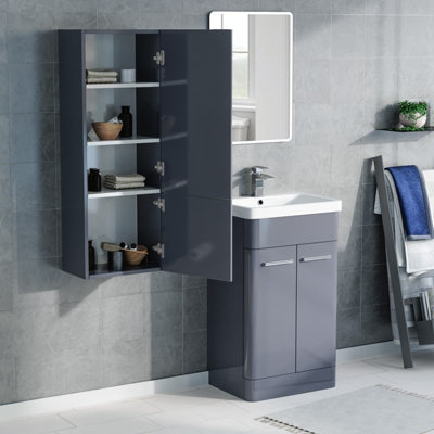 Nes Home 500mm Freestanding Grey Basin Vanity & 350mm Wall Hung Tall ...